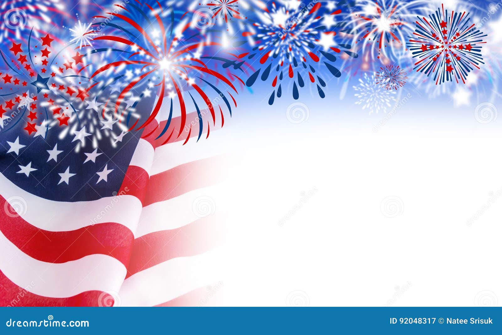 USA Flag with Fireworks on White Background Stock Illustration ...