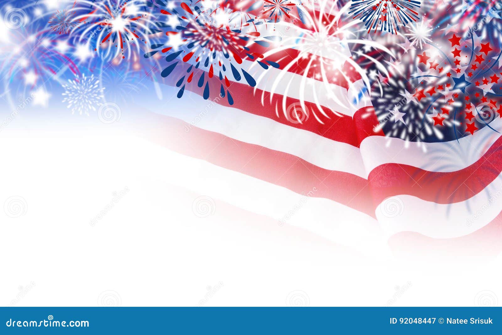 USA Flag with Fireworks on White Background Stock Illustration ...