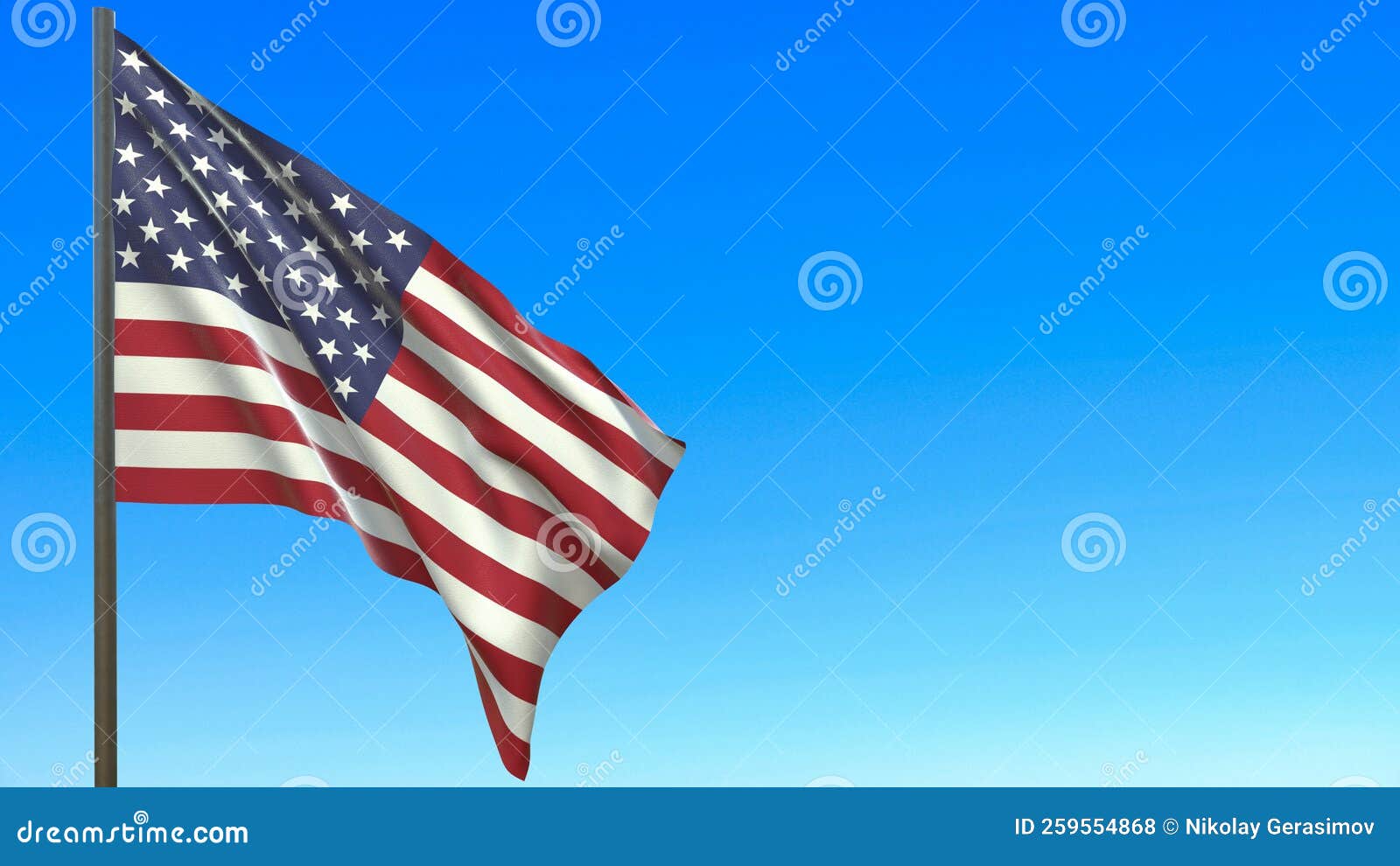The USA Flag Fluttering in the Wind Against a Blue Sky Background 3d ...