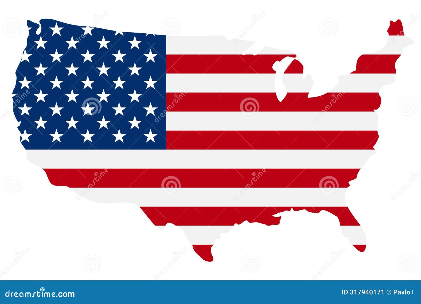 USA Flag in the Form of a Map, United States of America Flag Stock ...