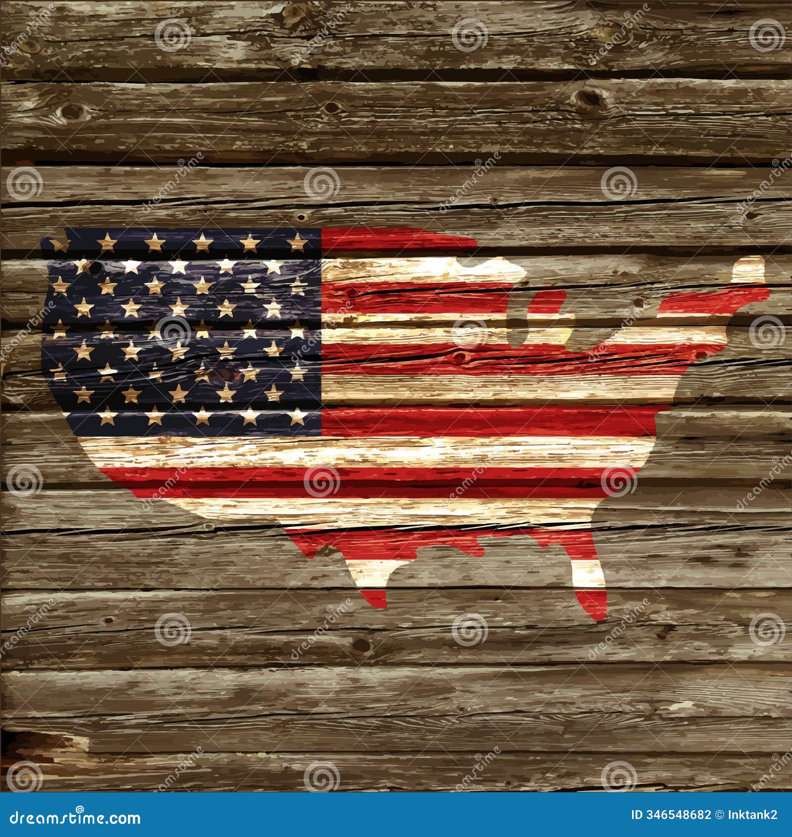 Usa Flag Map Painted on Old Rustic Timber Wall Stock Illustration ...
