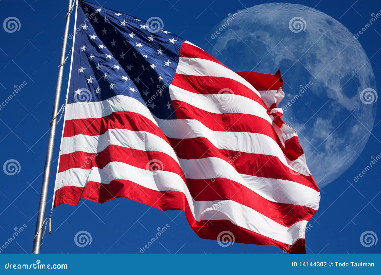 USA Flag with moon in sky stock photo. Image of space - 14144302