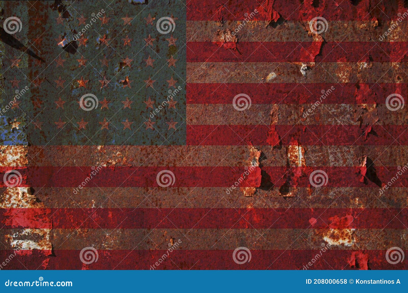 Usa Flag Old Rusty Rust Metallic Dmagaged - 3d Rendering Stock ...