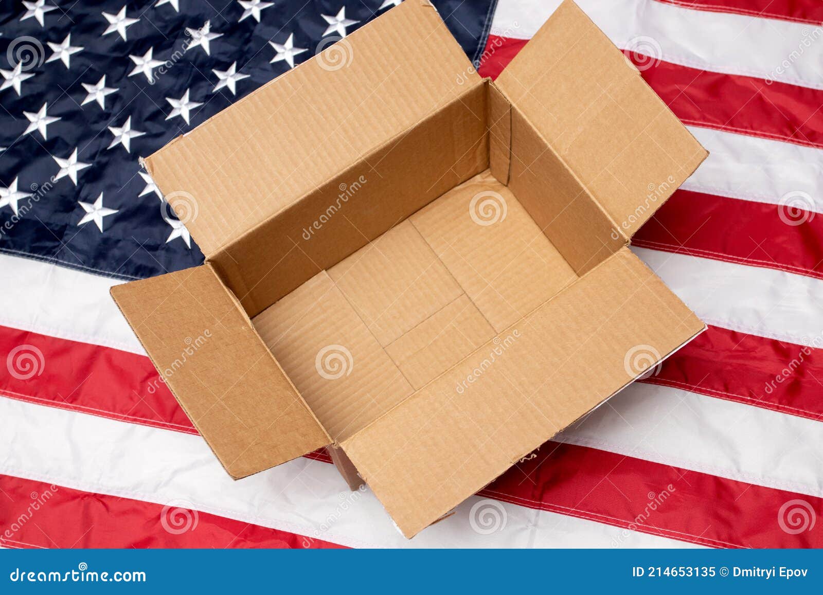 USA Flag and Open Shipping Box. Delivery from the USA Stock Image ...