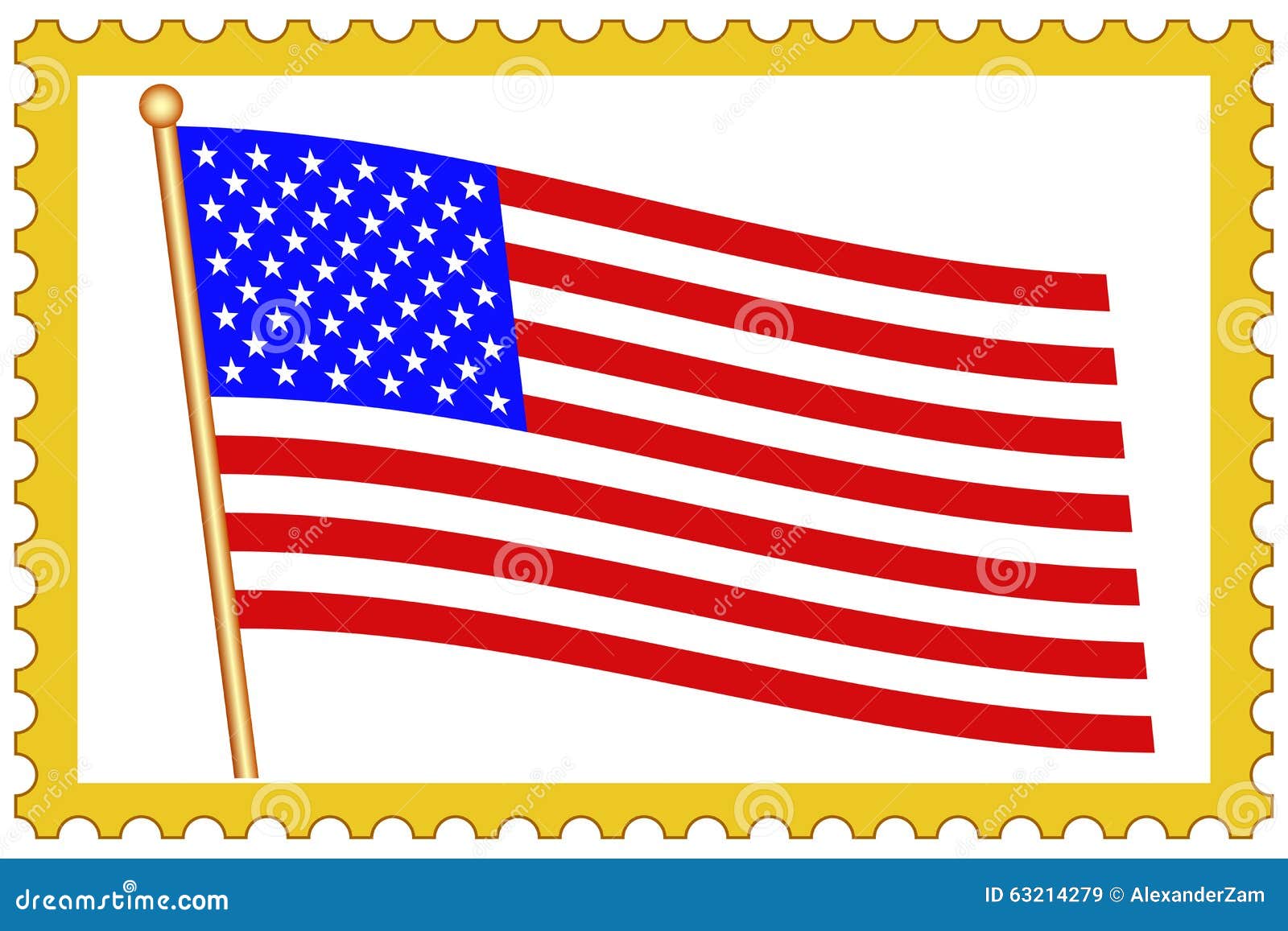 USA flag on stamp stock vector. Illustration of fourth - 63214279