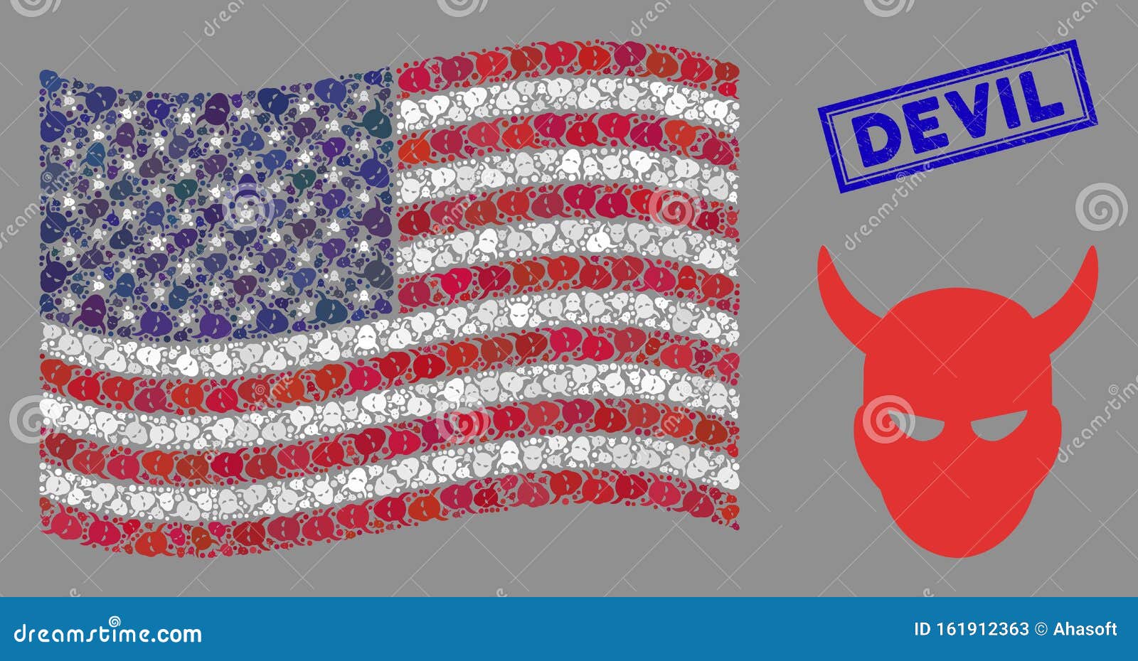 USA Flag Stylization of Daemon Head and Distress Devil Stamp Stock ...