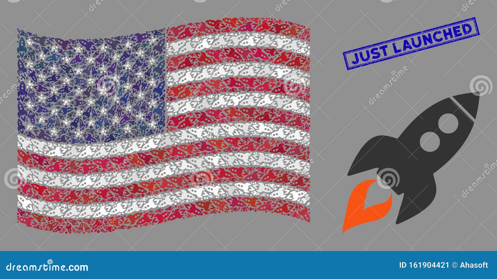USA Flag Stylized Composition of Space Rocket Launch and Scratched Just ...
