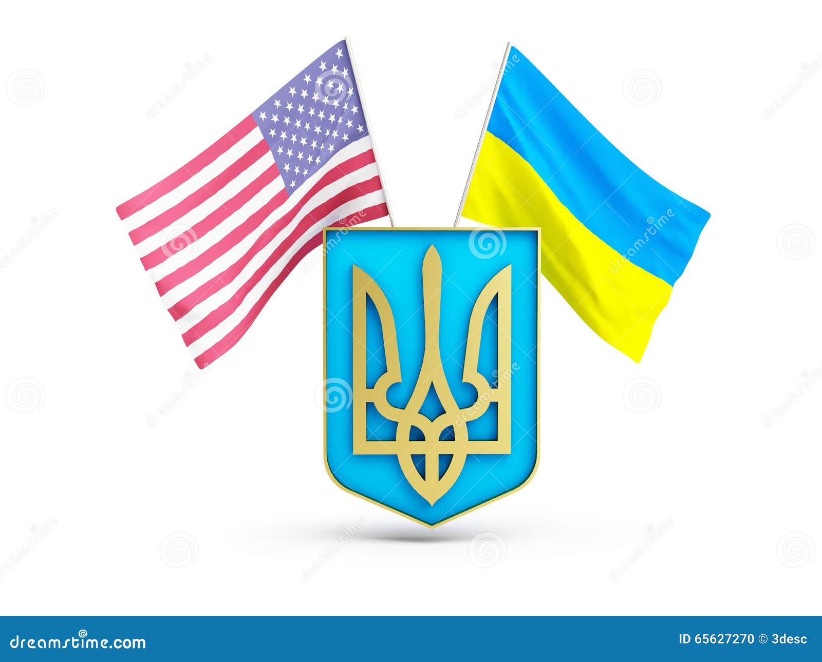 Usa Flag and of Ukraine on the Background of the Coat of Arms Stock ...
