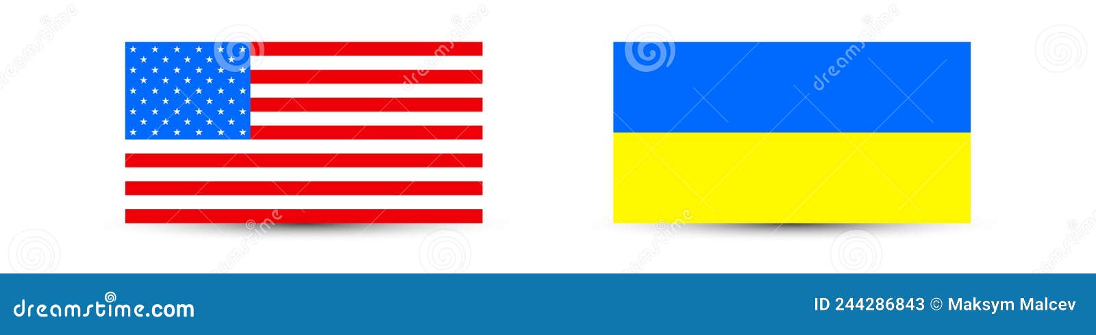 USA Flag with Ukraine Flag Vector Isolated on White Background. Stock ...
