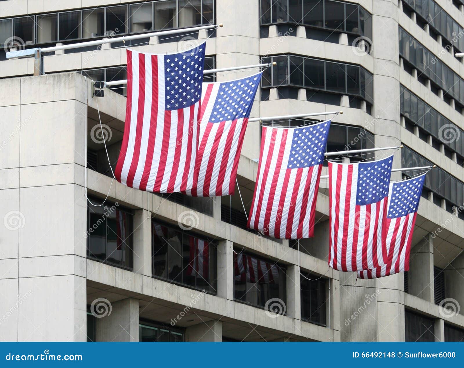 American Flags stock photo. Image of hanging, building - 66492148