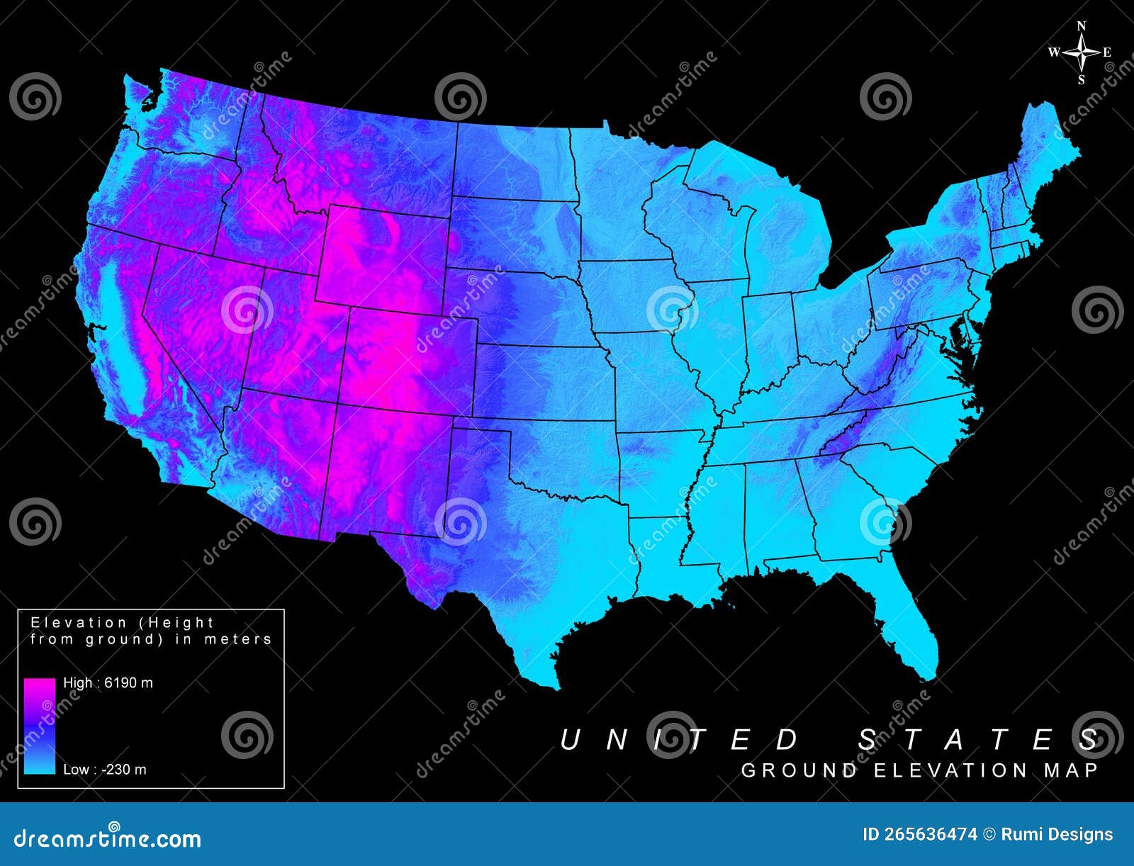 USA Ground Elevation Terrain Height Map In HD Quality Blue Purple Color ...