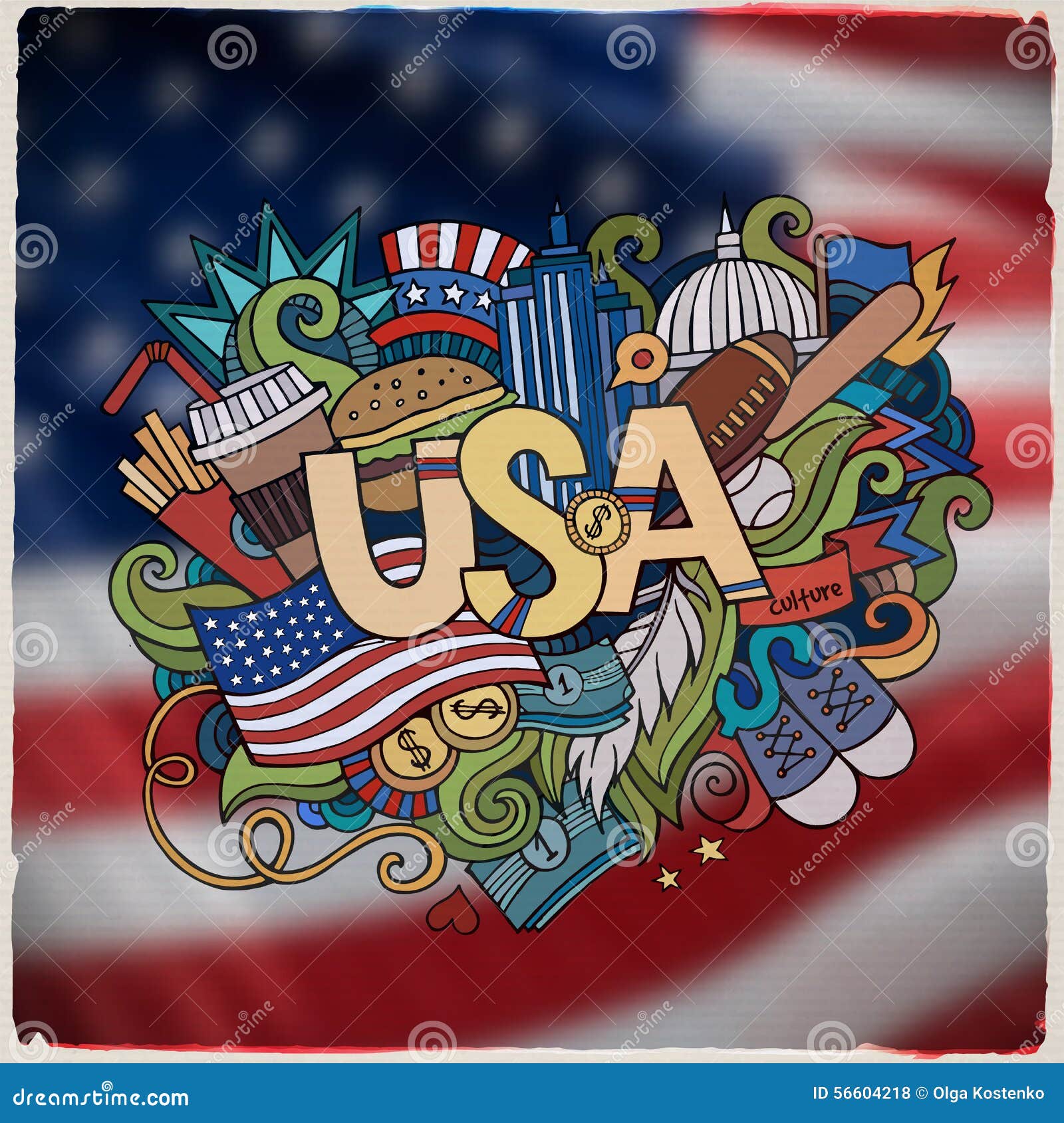 USA Hand Lettering and Doodles Elements Background Stock Vector ...