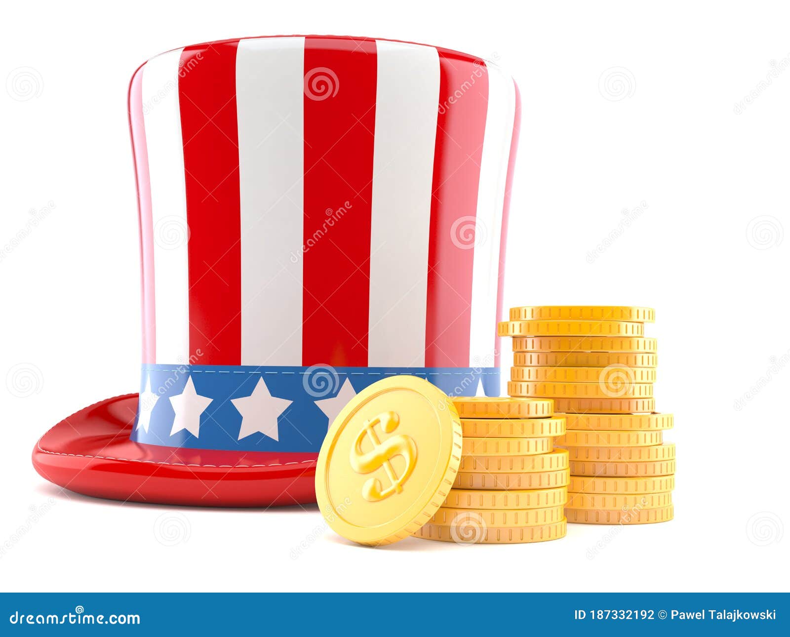 USA Hat with Stack of Coins Stock Illustration - Illustration of coin ...
