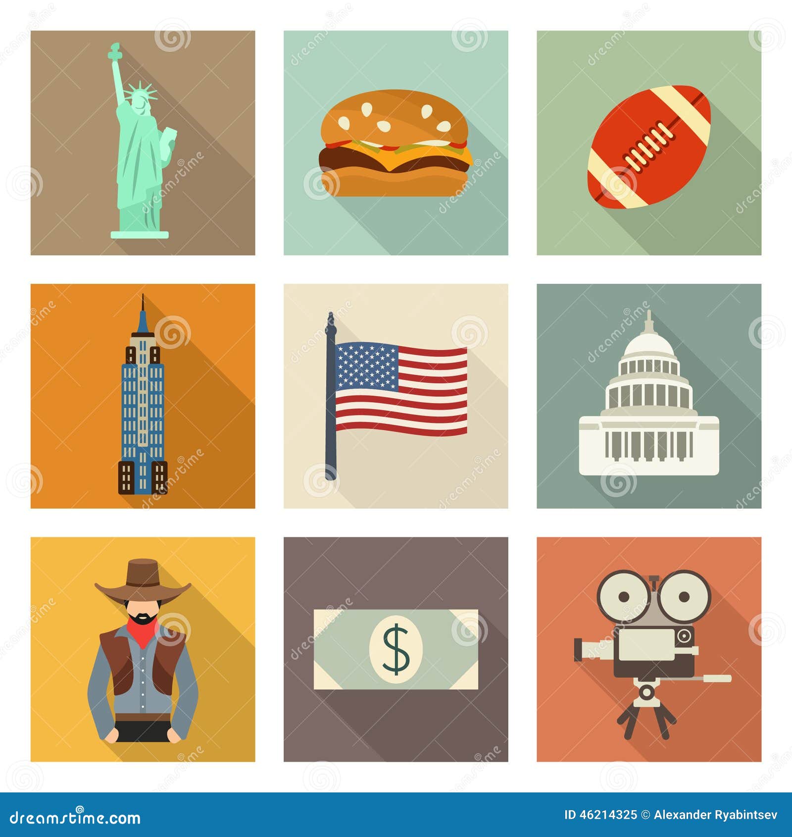 USA icon set stock vector. Illustration of camera, dollar - 46214325