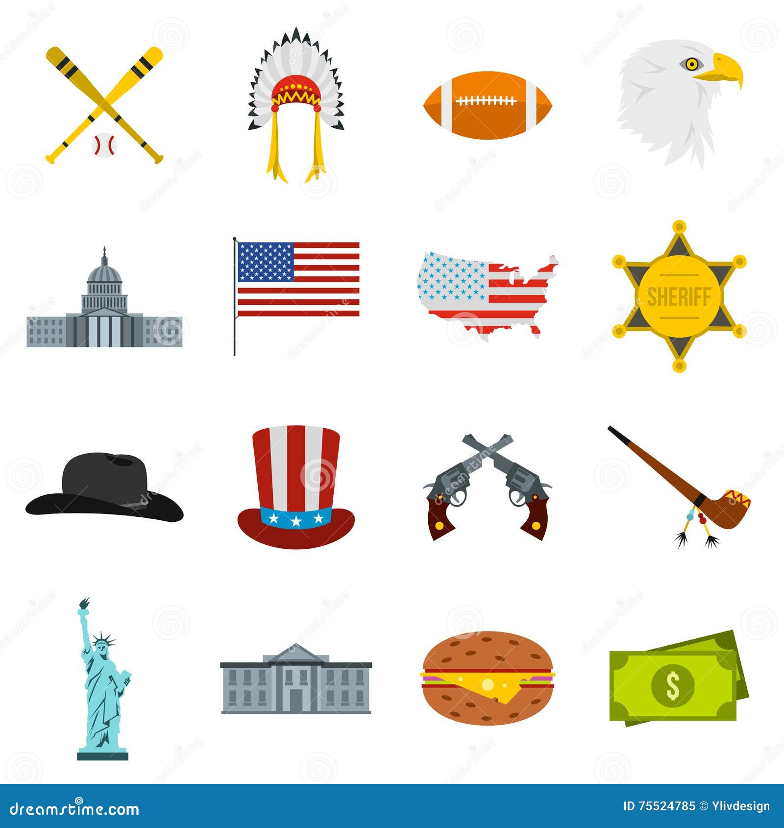 USA icons set, flat style stock vector. Illustration of hamburger ...