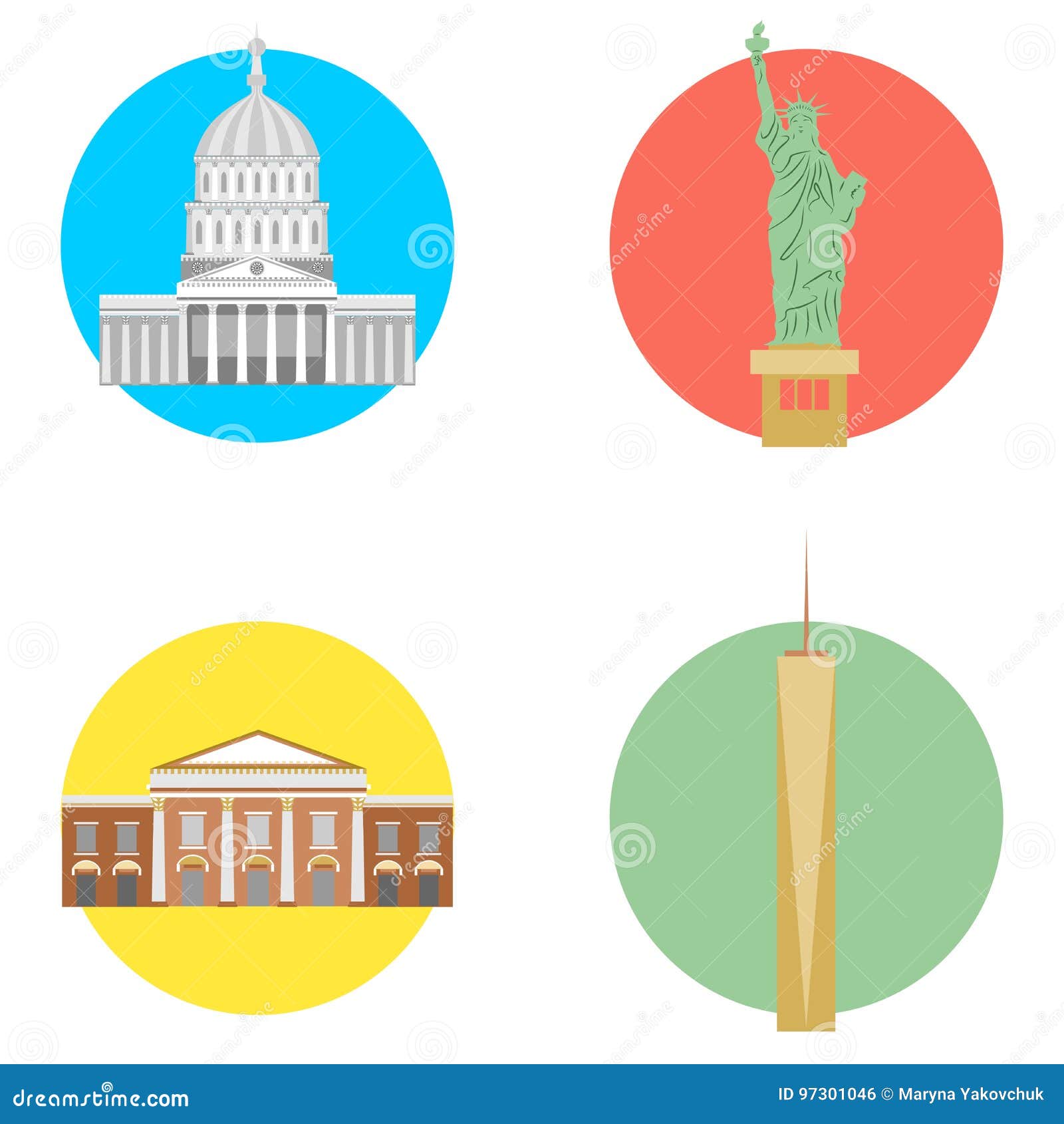 USA icons set stock vector. Illustration of sight, building - 97301046
