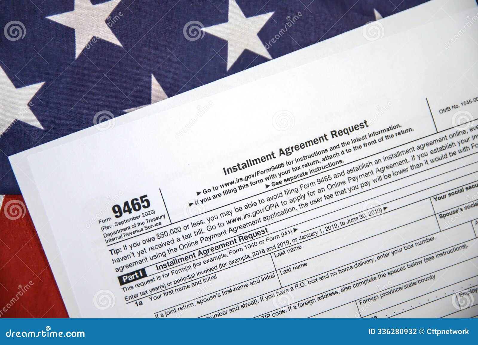 USA Installment Agreement Request Form Paper Placed on the American ...
