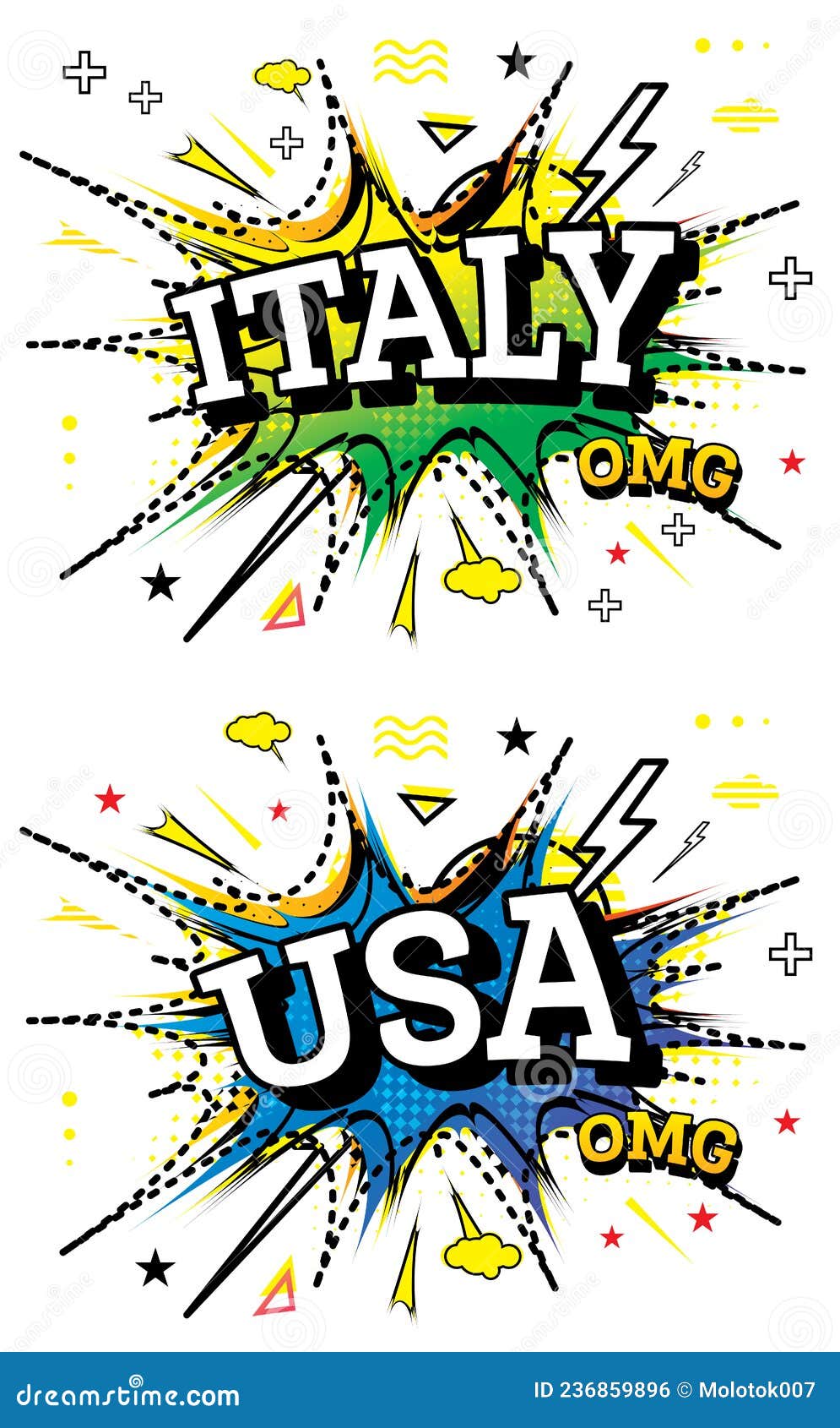 USA and Italy Comic Text Set in Pop Art Style Stock Illustration ...