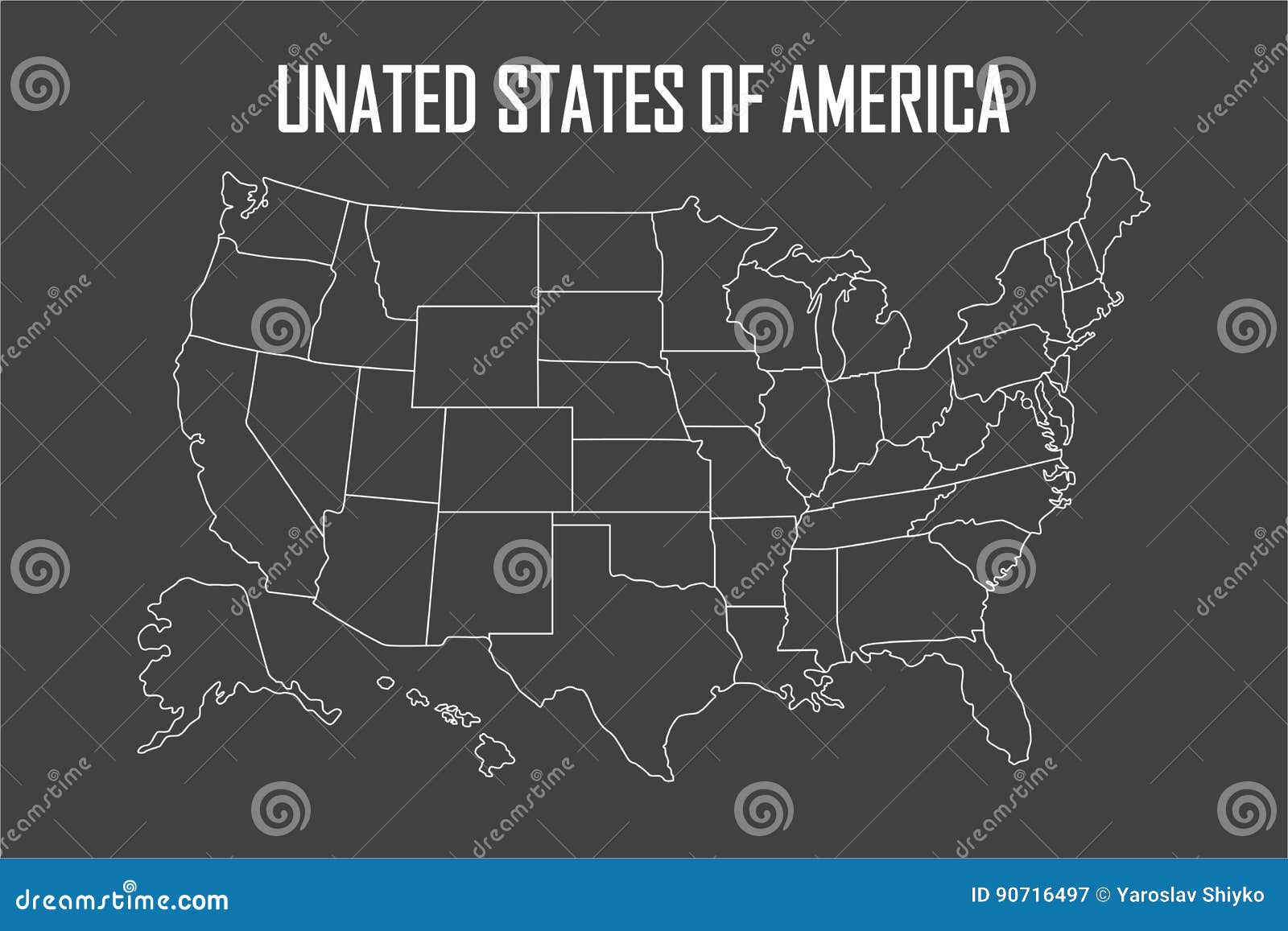 USA Linear Map With State Boundaries. Blank White Contour Isolated On ...