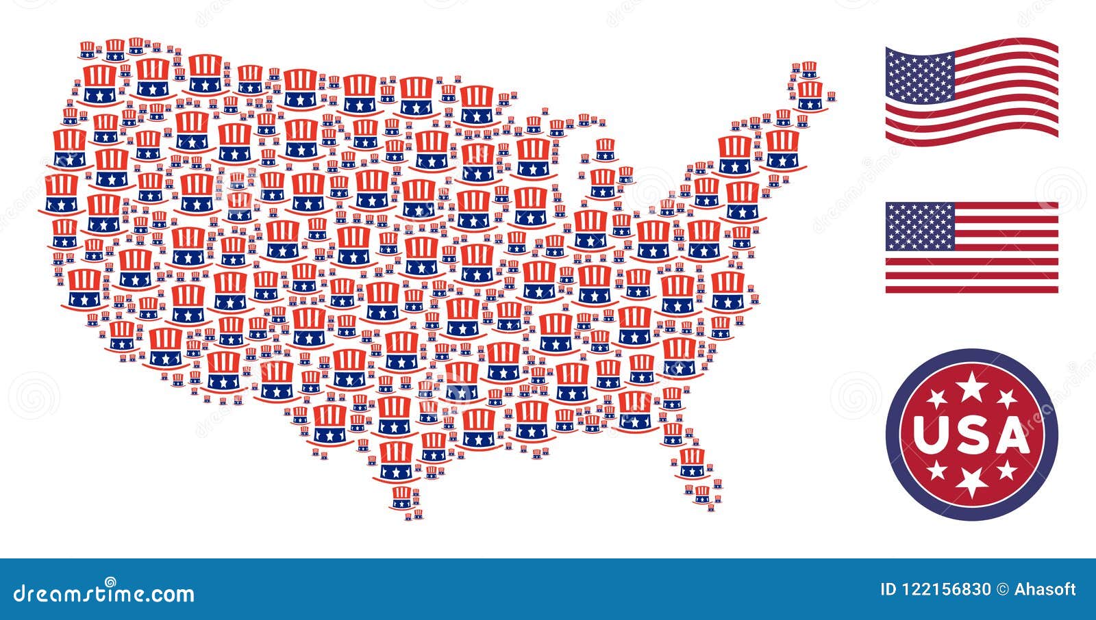 USA Map Collage of Uncle Sam Hat Stock Vector - Illustration of ...