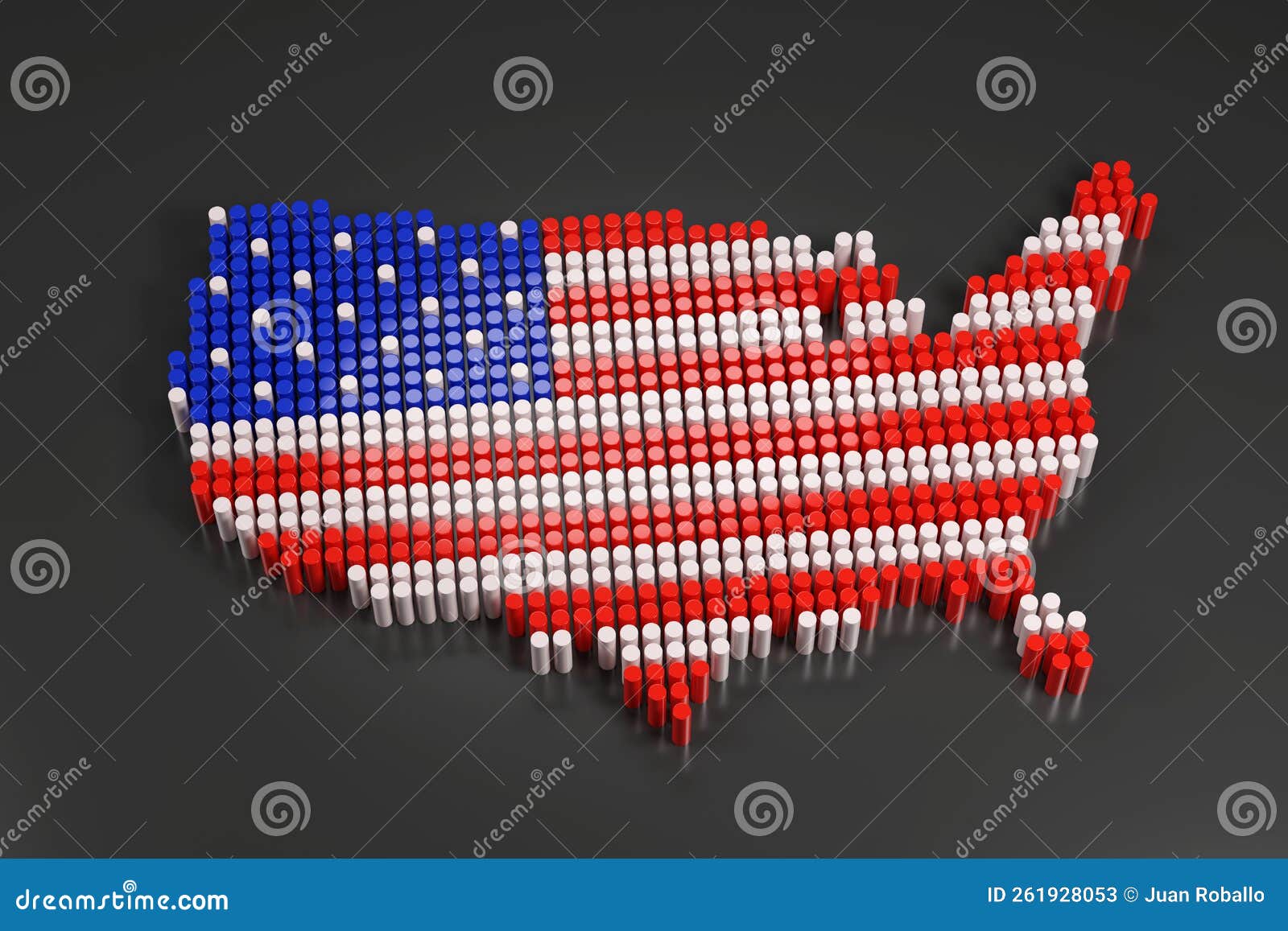 USA Map with Columns and Colors of the Flag. 3d Illustration Stock ...