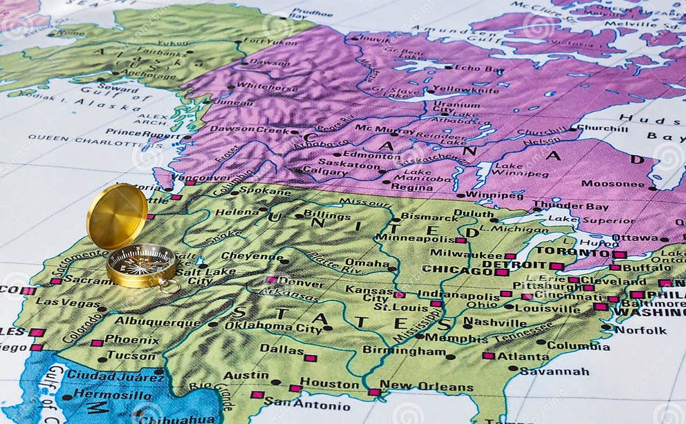 USA map and compass stock photo. Image of help, asia - 78772686