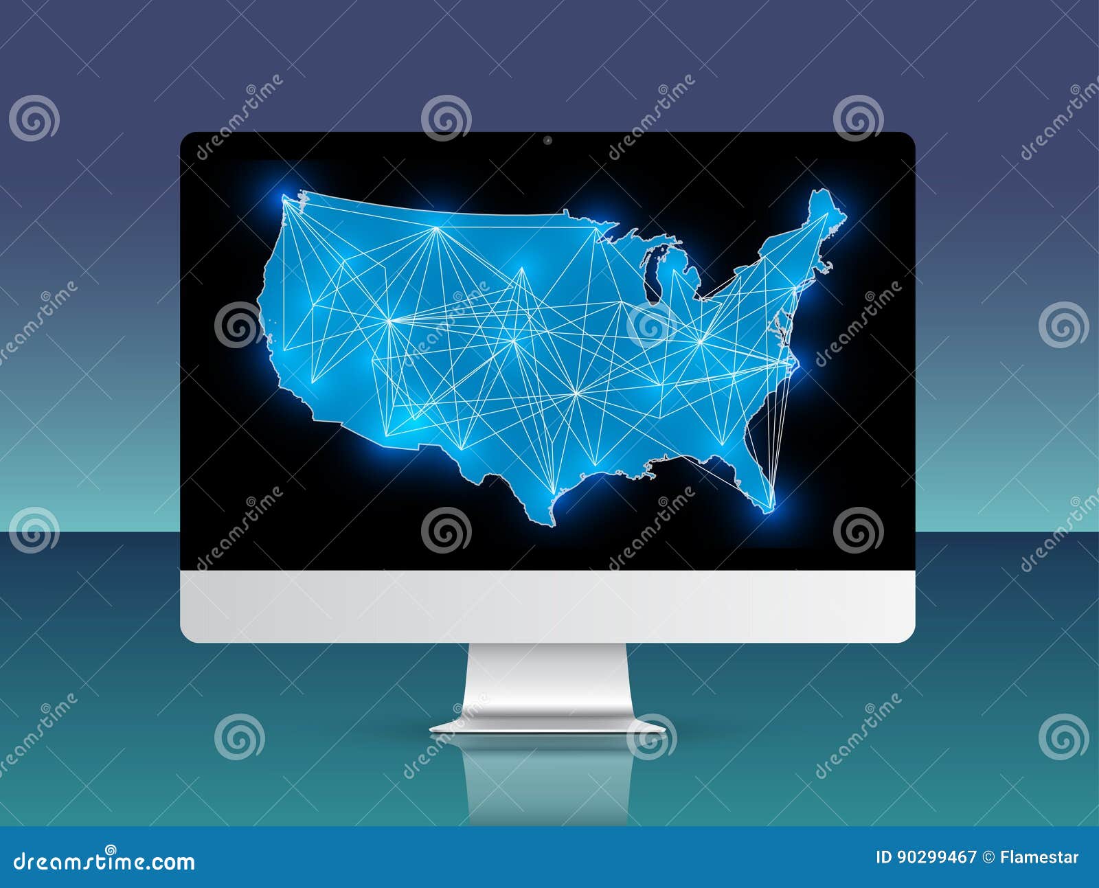USA Map with Connections on the PC Screen Stock Vector - Illustration ...