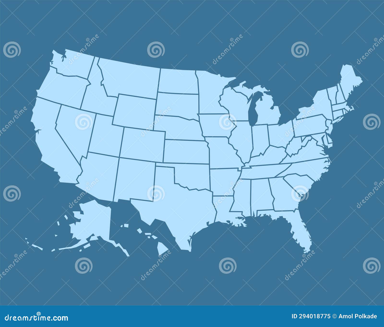 The USA Map Design with Blue Color. States Map Illustration Stock ...