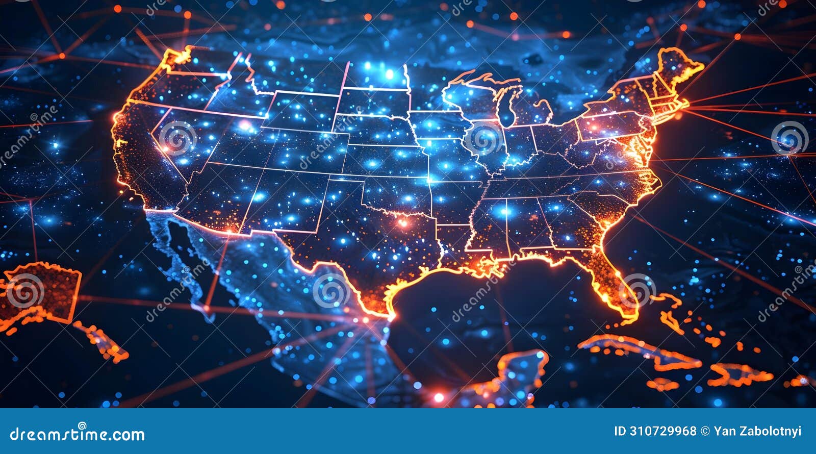 USA Map with Digital Connections Exemplifying Global Network and Cyber ...