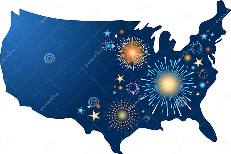 USA map with fireworks stock vector. Illustration of america - 14396032