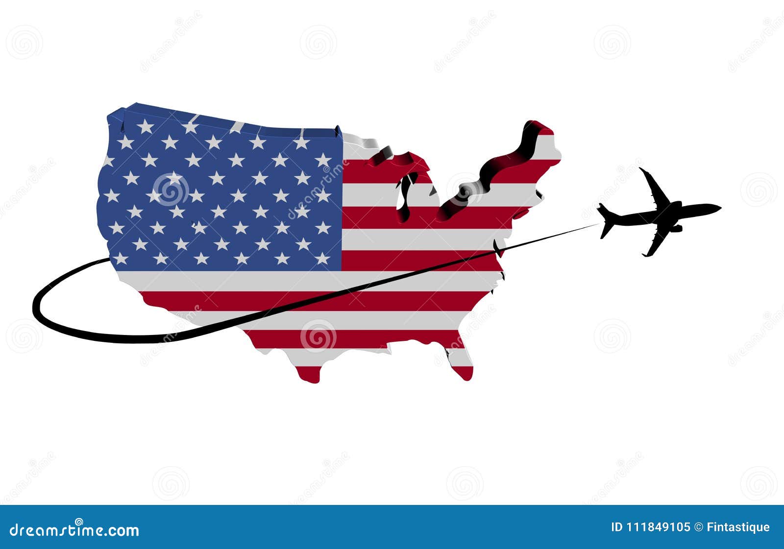 USA Map Flag with Plane and Swoosh Illustration Stock Illustration ...