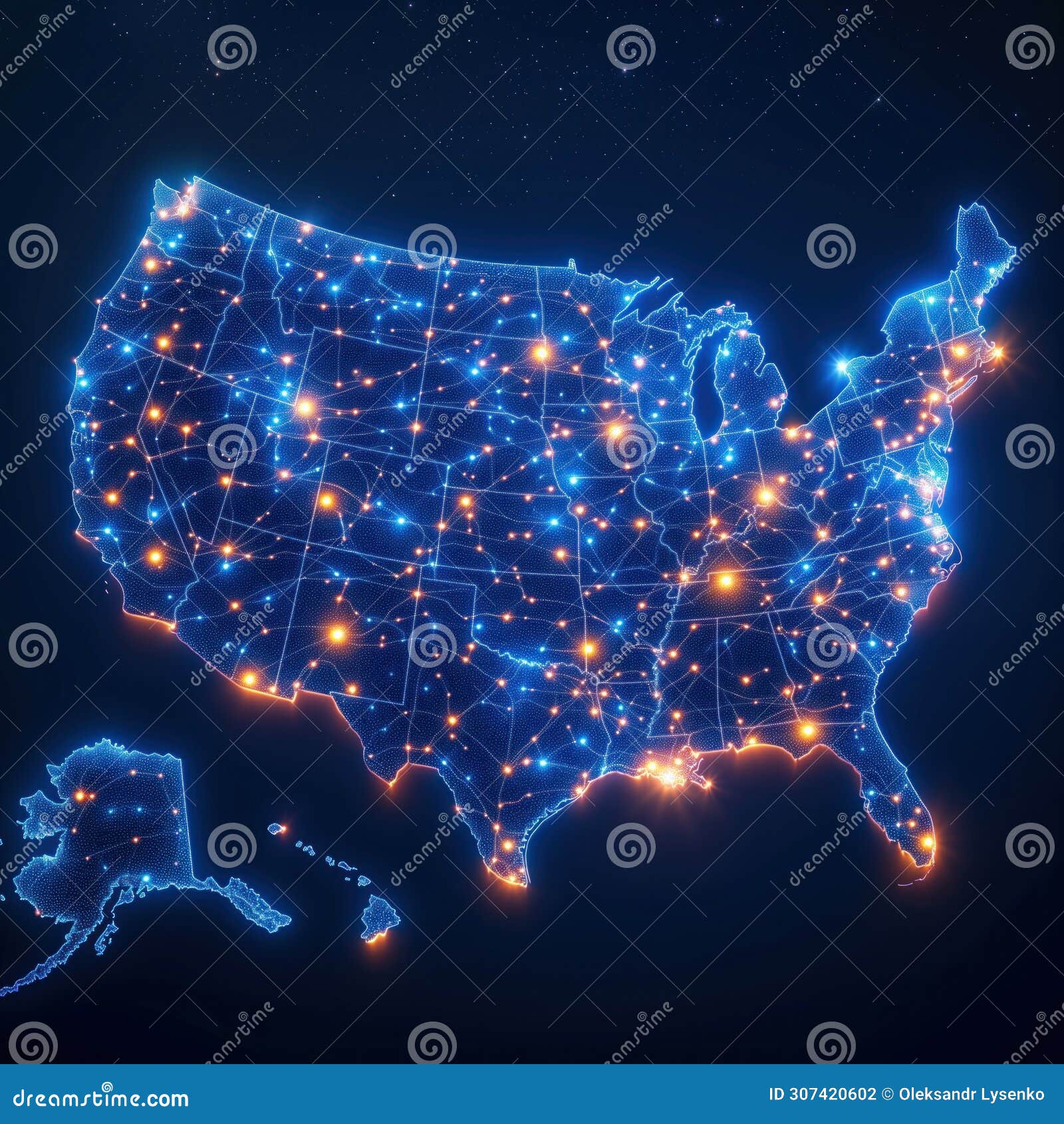 USA Map Illumination Top View Stock Illustration - Illustration of ...
