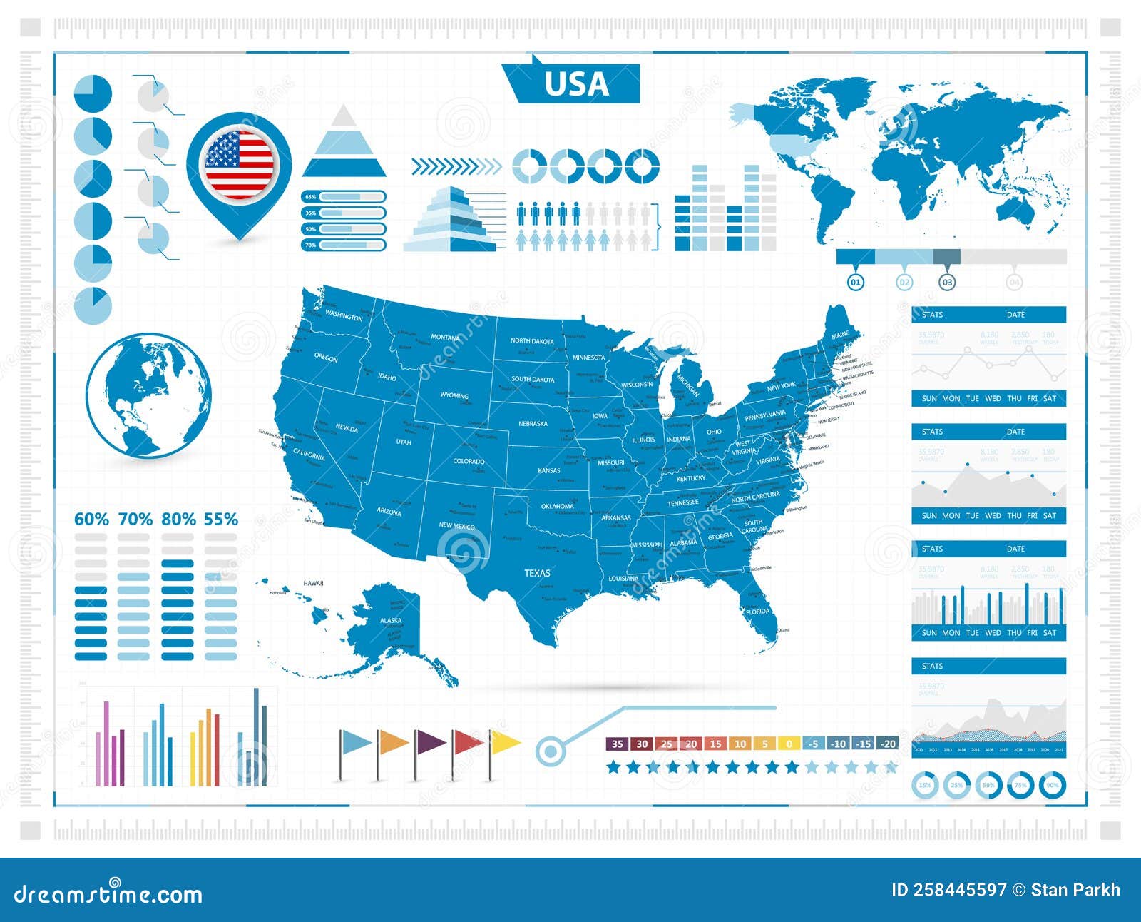 USA Map And Infograpchic Elements Cartoon Vector | CartoonDealer.com ...