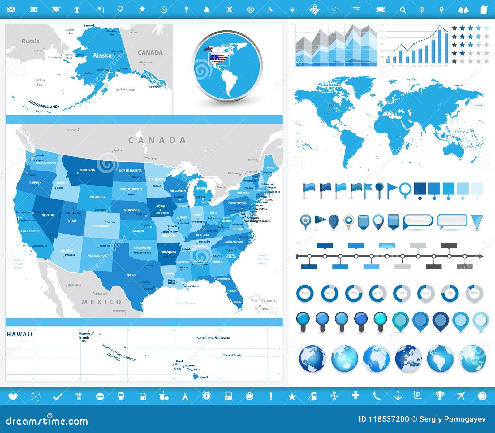 USA Map and Infographic Elements Stock Vector - Illustration of north ...