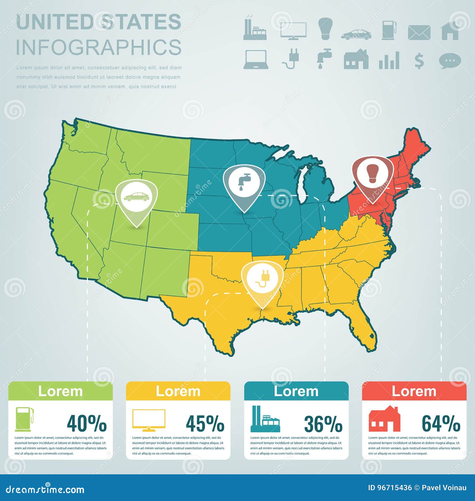 USA Map with Infographic Elements. Infographics Layouts Stock Vector ...