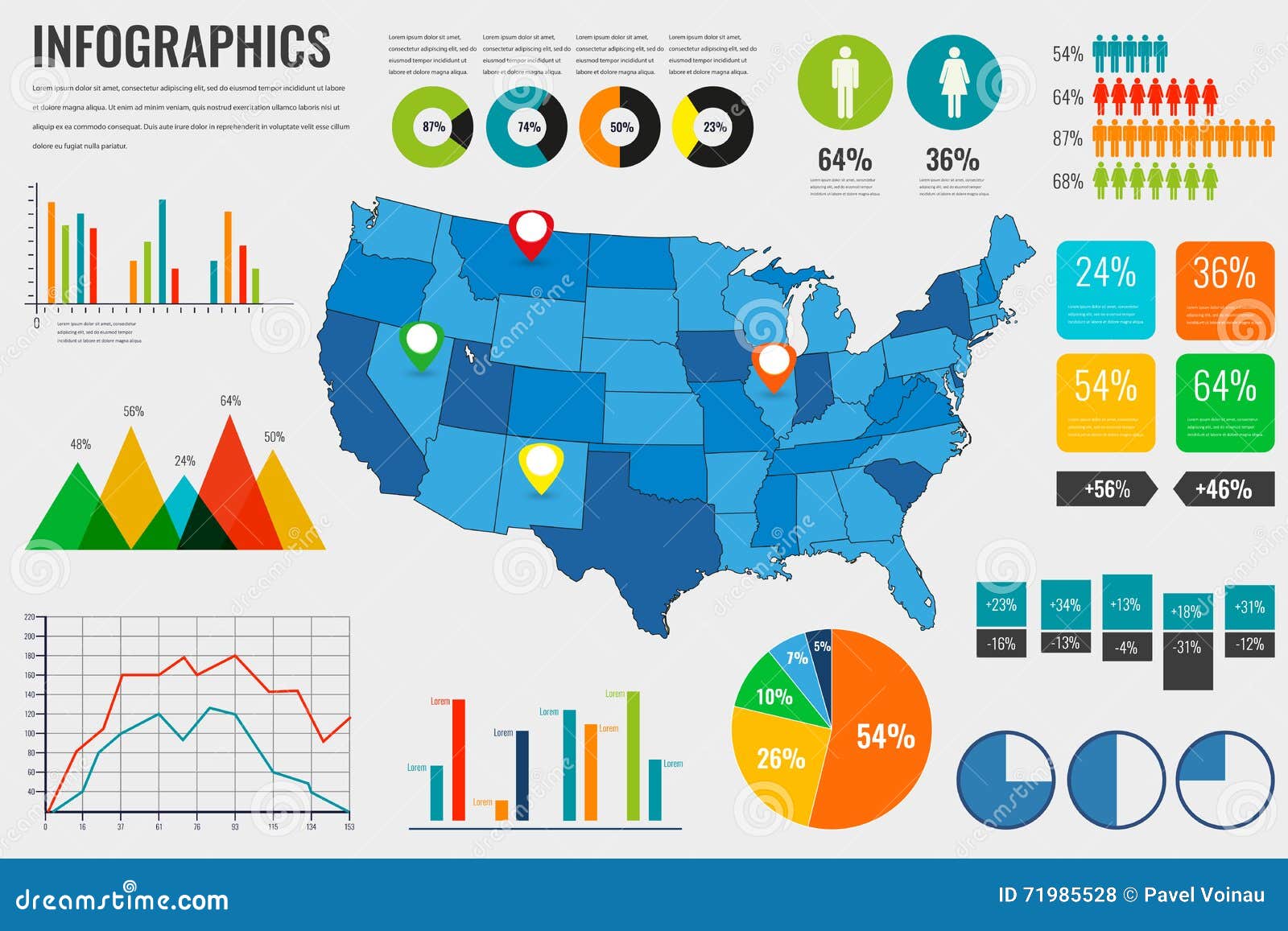 Usa Map with Infographics Elements. Infographics Layouts Stock ...