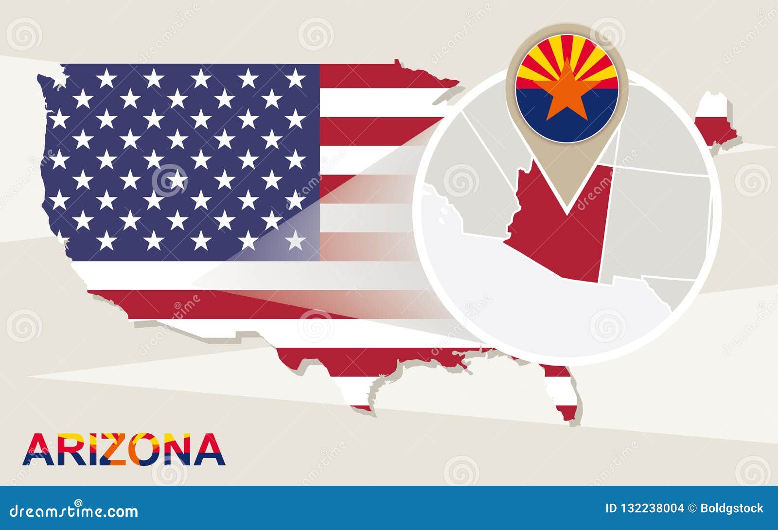 USA Map with Magnified Arizona State. Arizona Flag and Map Stock Vector ...