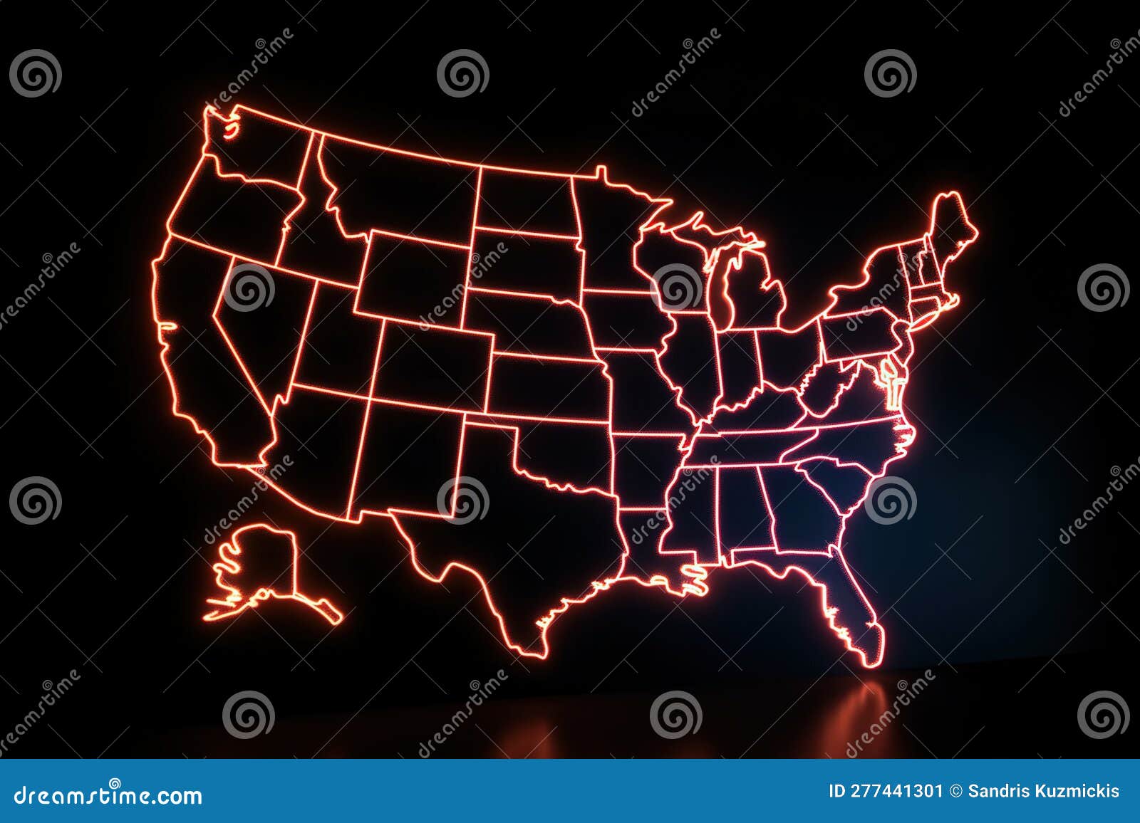 USA Map Neon Glowing Light on Black Background. Generative AI Stock ...