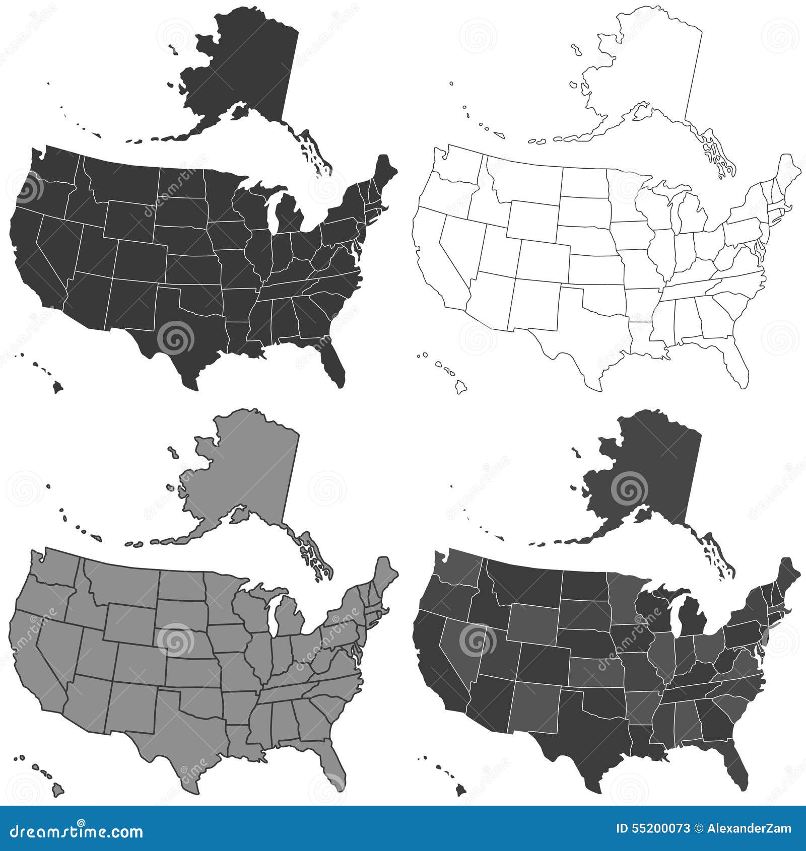USA map set stock vector. Illustration of monochrome - 55200073