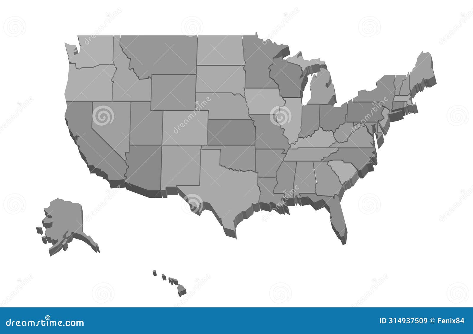 USA Map. Simplified Isometric View. Different Colors for Each State ...