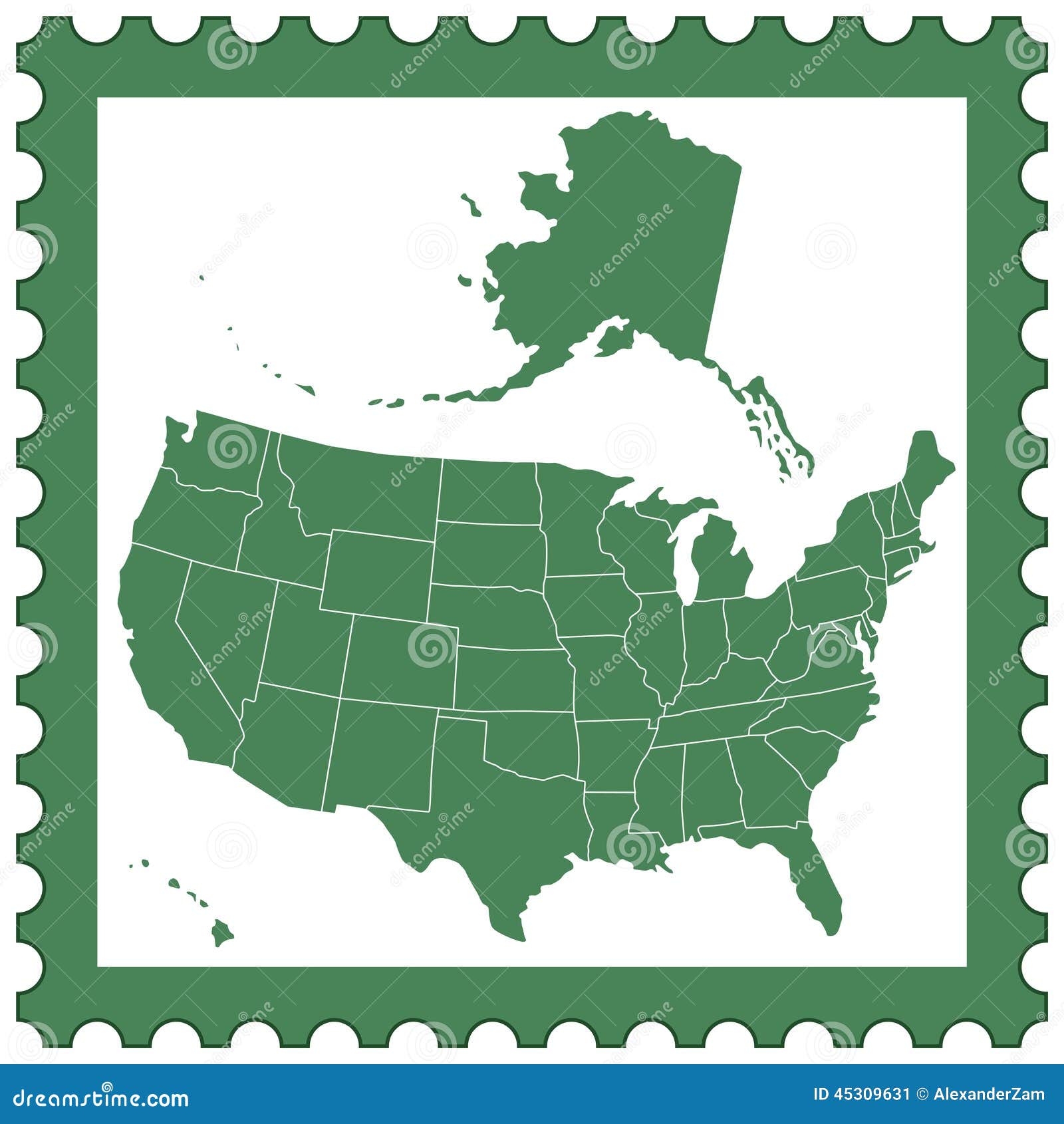 USA map on stamp stock vector. Illustration of hawaii - 45309631