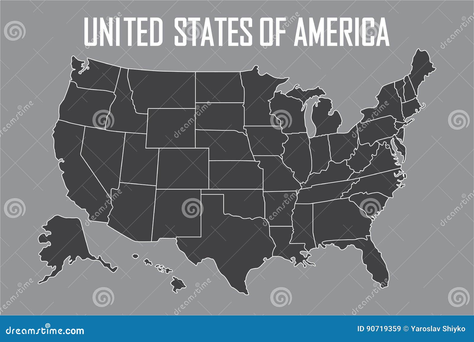 USA Map With State Boundaries And Names. Blank Black Contour Iso Vector ...