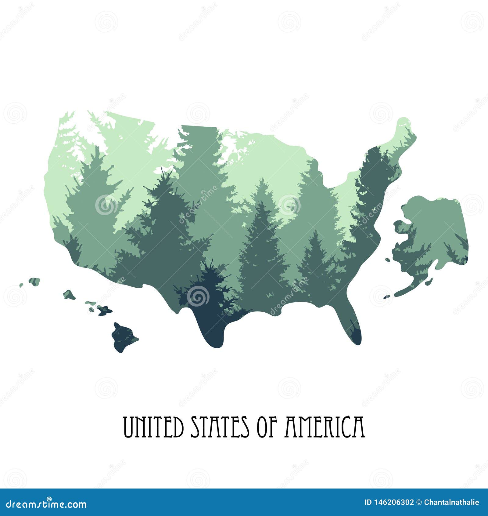 USA Map with Tree Silhouettes Stock Vector - Illustration of american ...