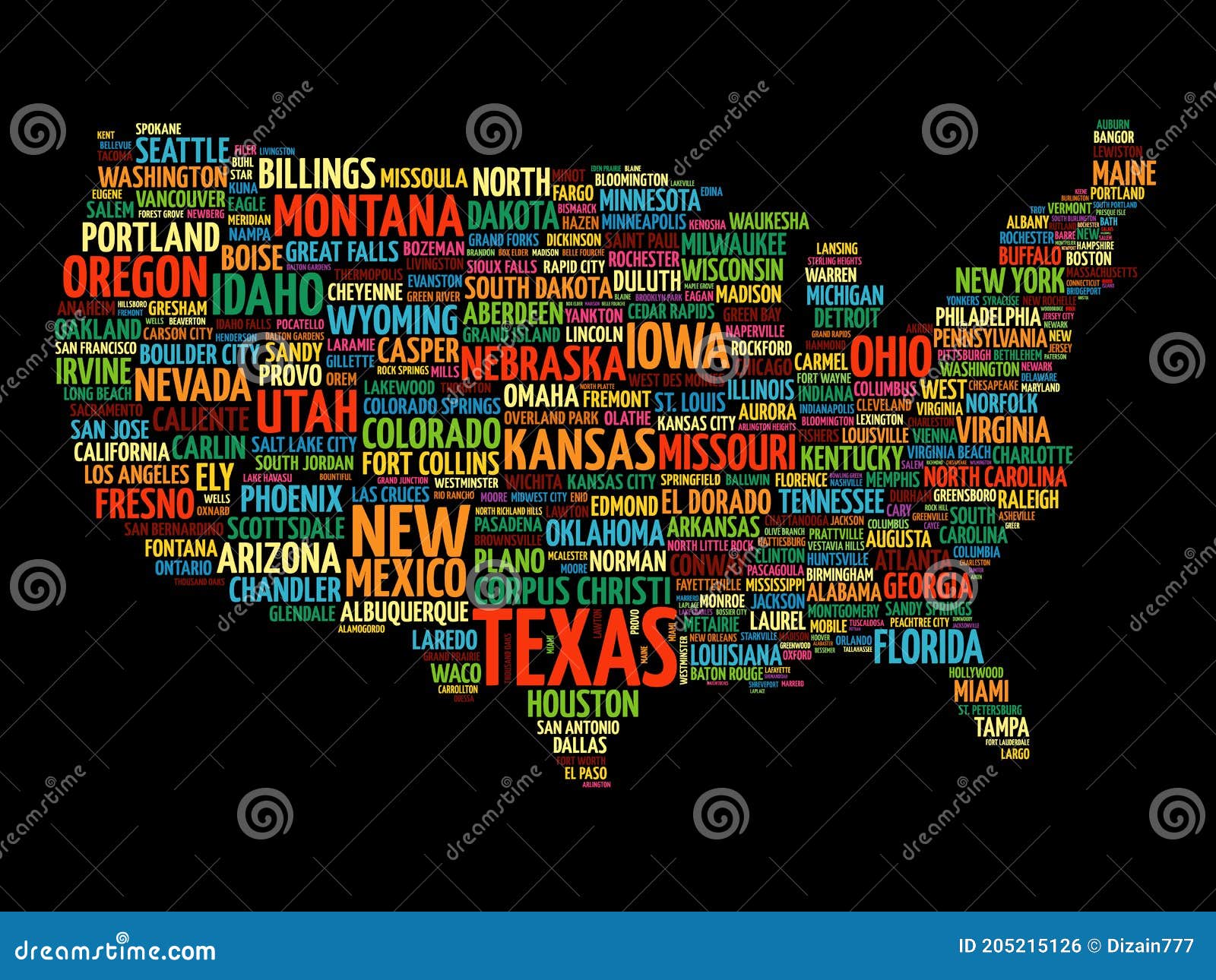 USA Map word cloud stock illustration. Illustration of poster - 205215126