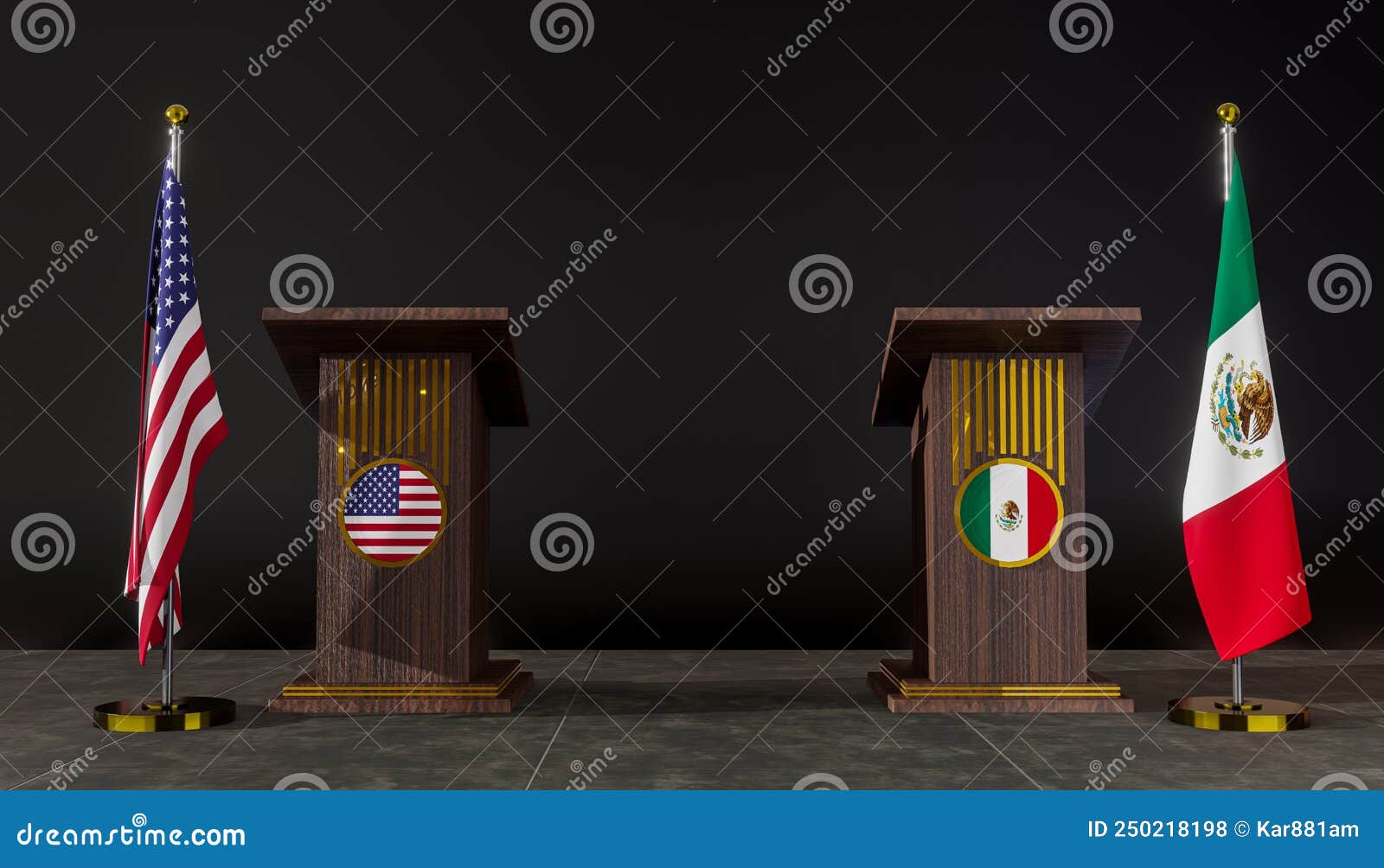 USA and Mexico Flag. USA and Mexico Negotiations. Rostrum for Speeches ...