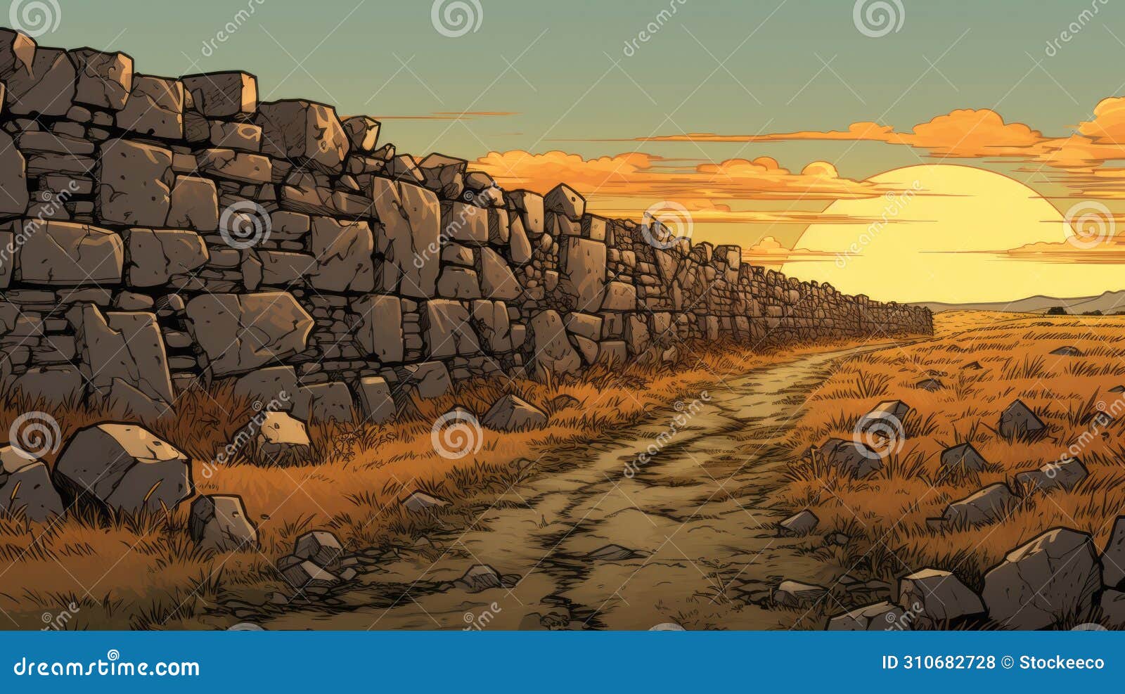 Neolithic Comic Style Path Along Usa Wall Royalty-Free Stock ...