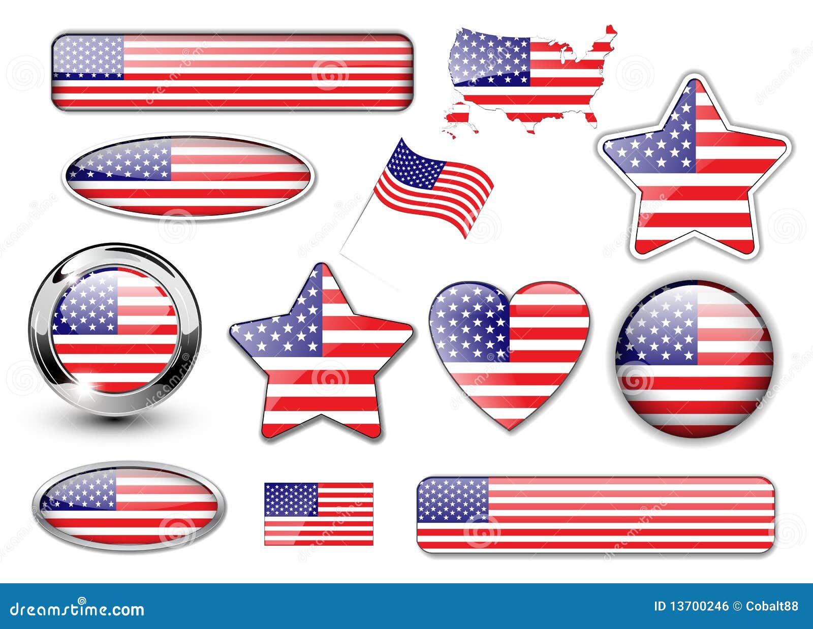 USA, North American Flag Buttons Great Collection Stock Vector ...