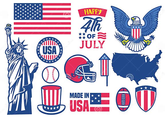 USA Objects Collection in Set Stock Vector - Illustration of sign ...