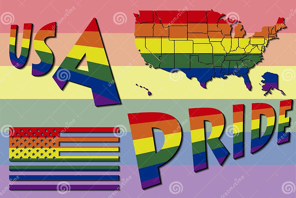 USA Pride Map and Flag stock illustration. Illustration of homosexual ...