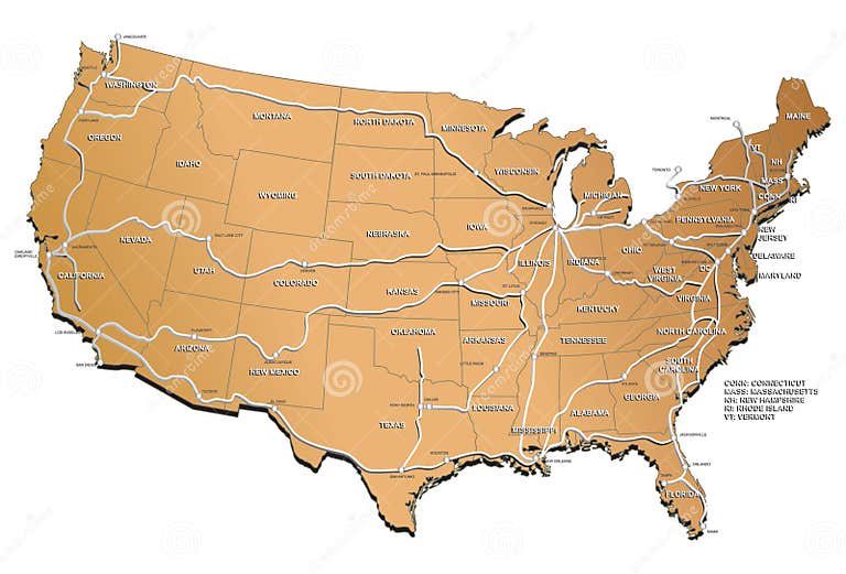 USA railway map stock vector. Illustration of geographical - 10831437